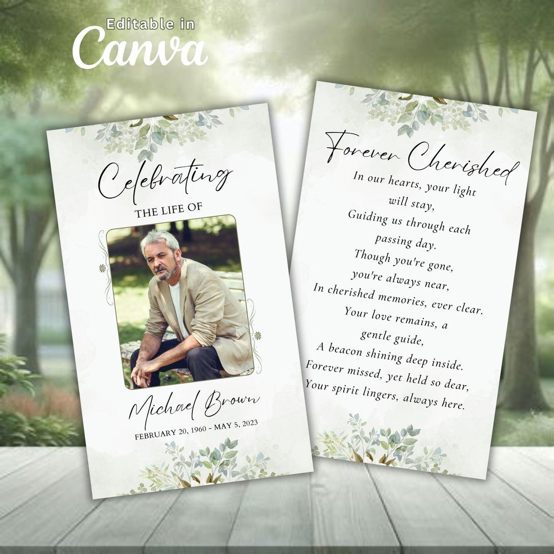 Funeral Poem Keepsake, Funeral Poem Card, Floral Prayer Card ...