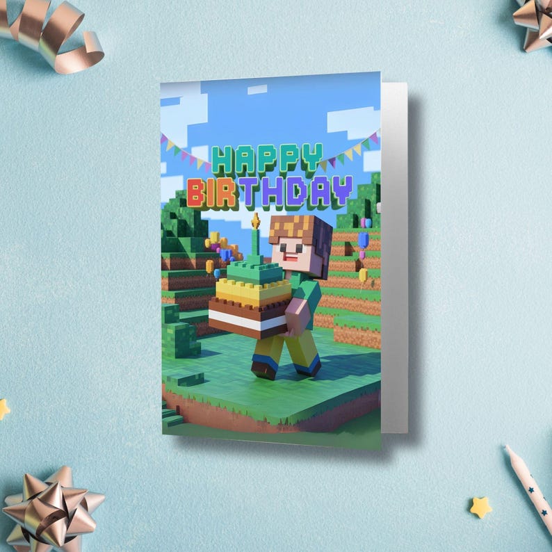 Pixel Block Birthday Card Printable (digital Download) - Etsy