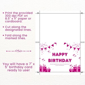 Pink Birthday Card | DIY Foldable Greeting | Printable Happy Birthday ...