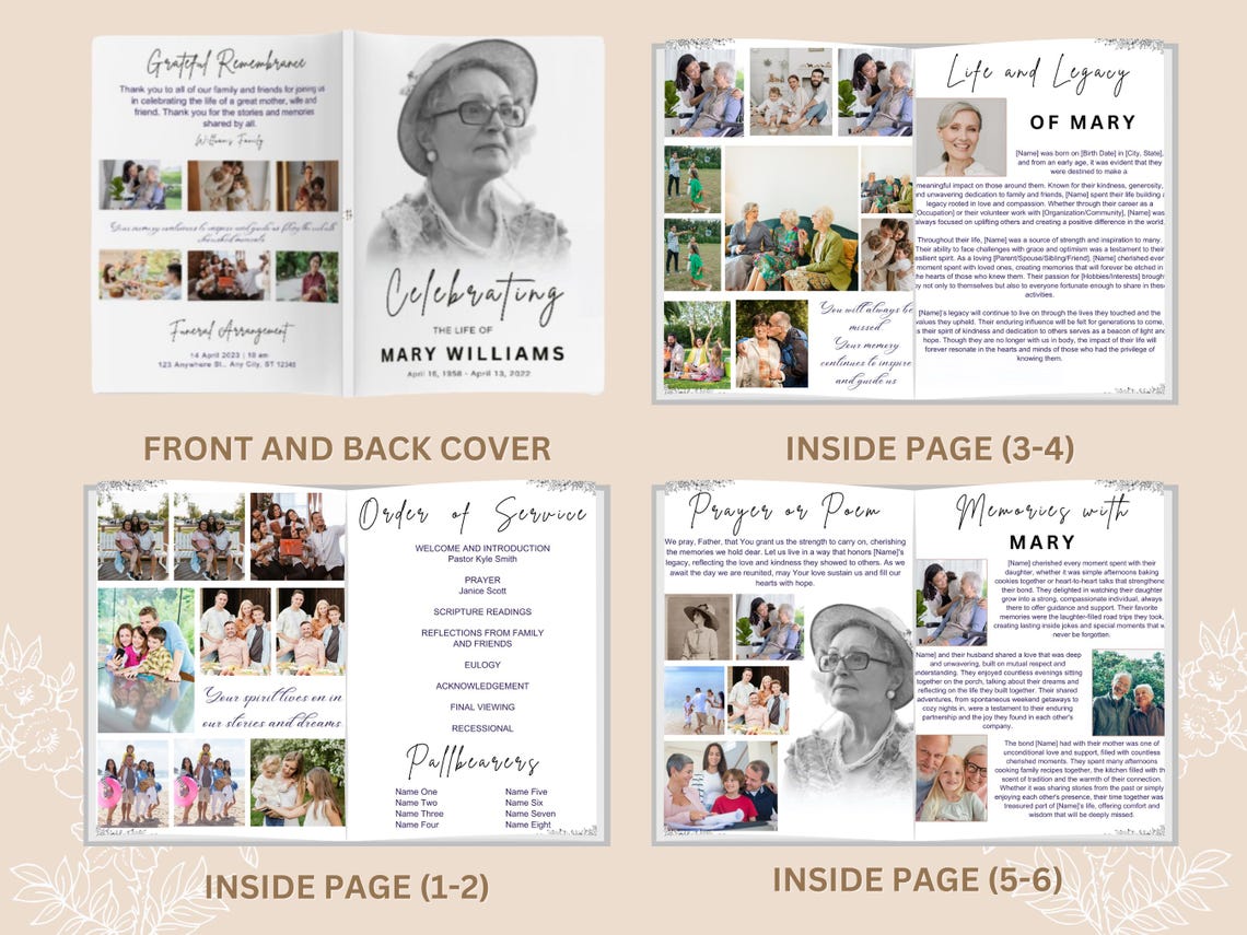 Minimalist Funeral Program Magazine-style Obituary Program Invitation ...