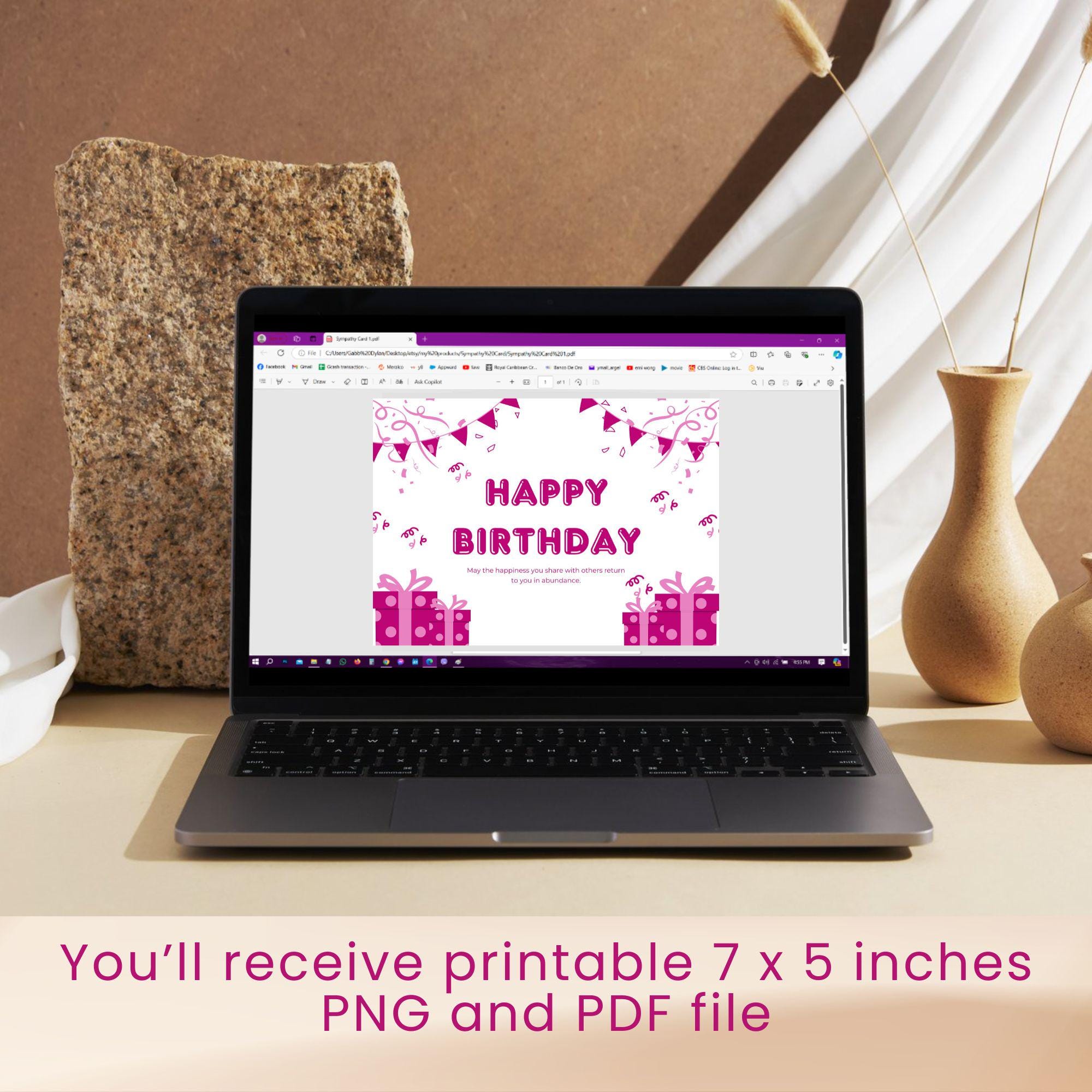 Printable Pink Birthday Card, Pink Birthday Card, Happy Birthday Card ...