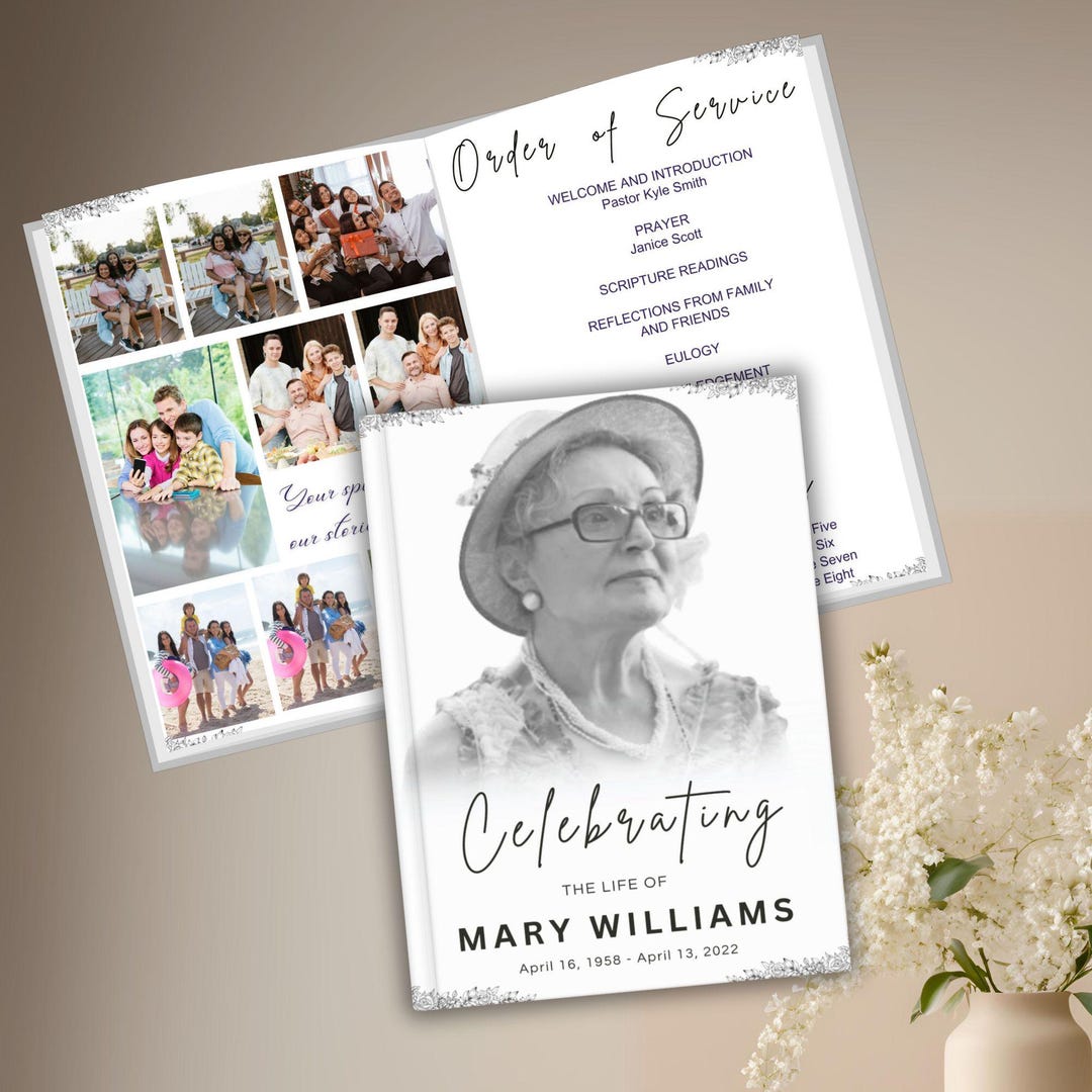 Minimalist Funeral Program Magazine-style, Obituary Program Template ...