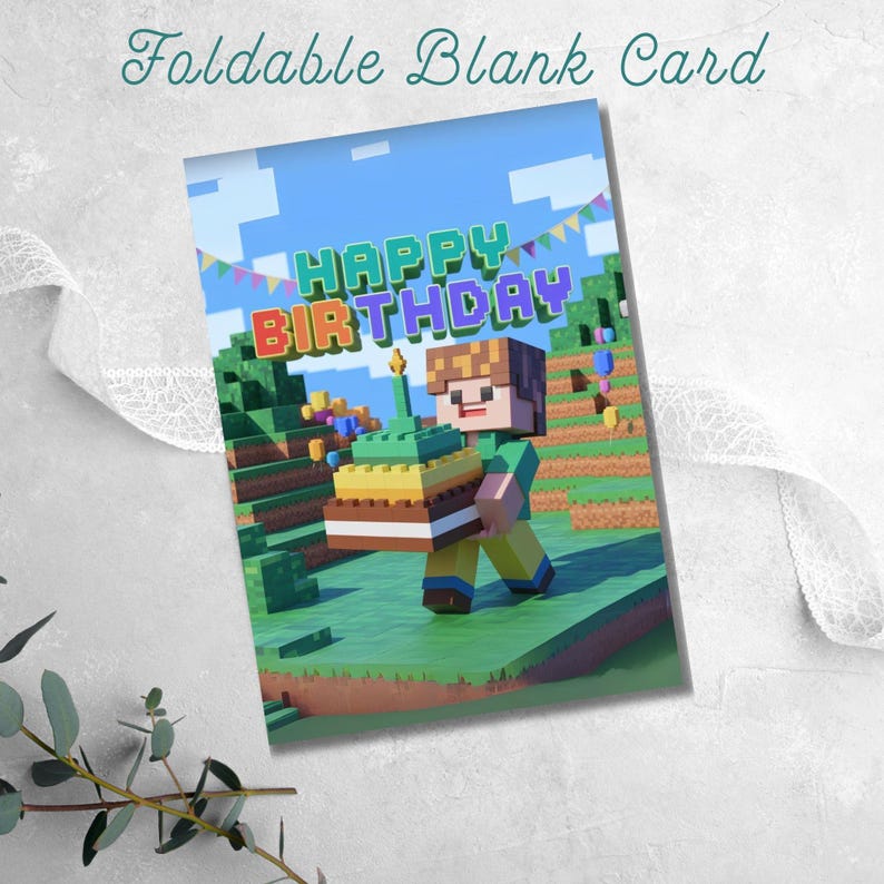 Minecrafter Birthday Card Printable, Pixel Art, Printable Birthday Card ...