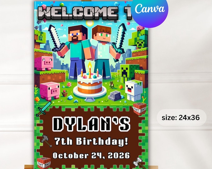 Minecraft Birthday Banner, Kids Decor, Minecraft, Creeper, TNT Banner ...