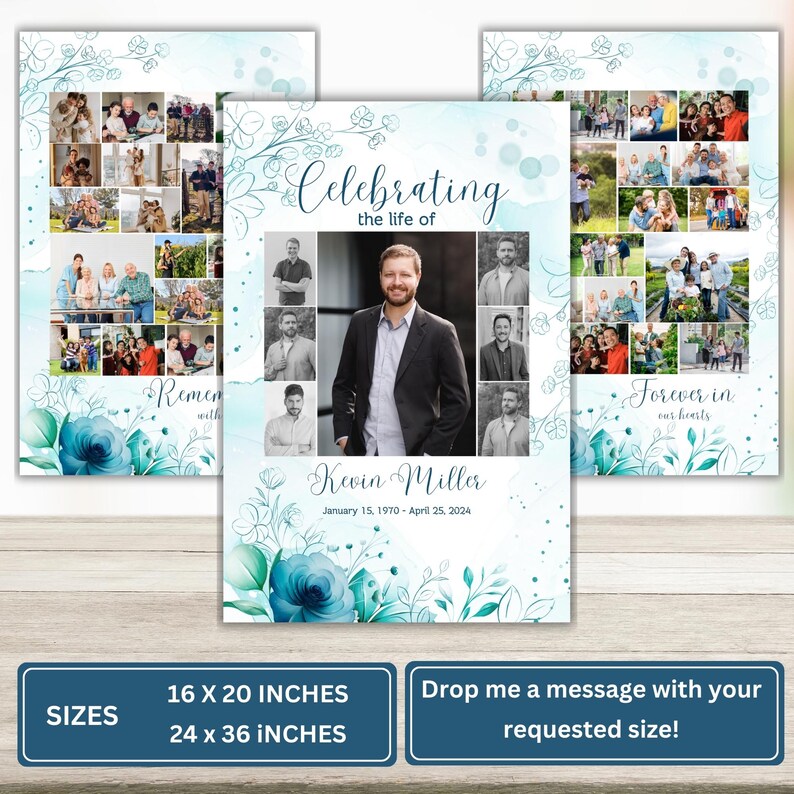 Funeral Photo Collage Sign Set Templates, Editable Memorial Poster ...