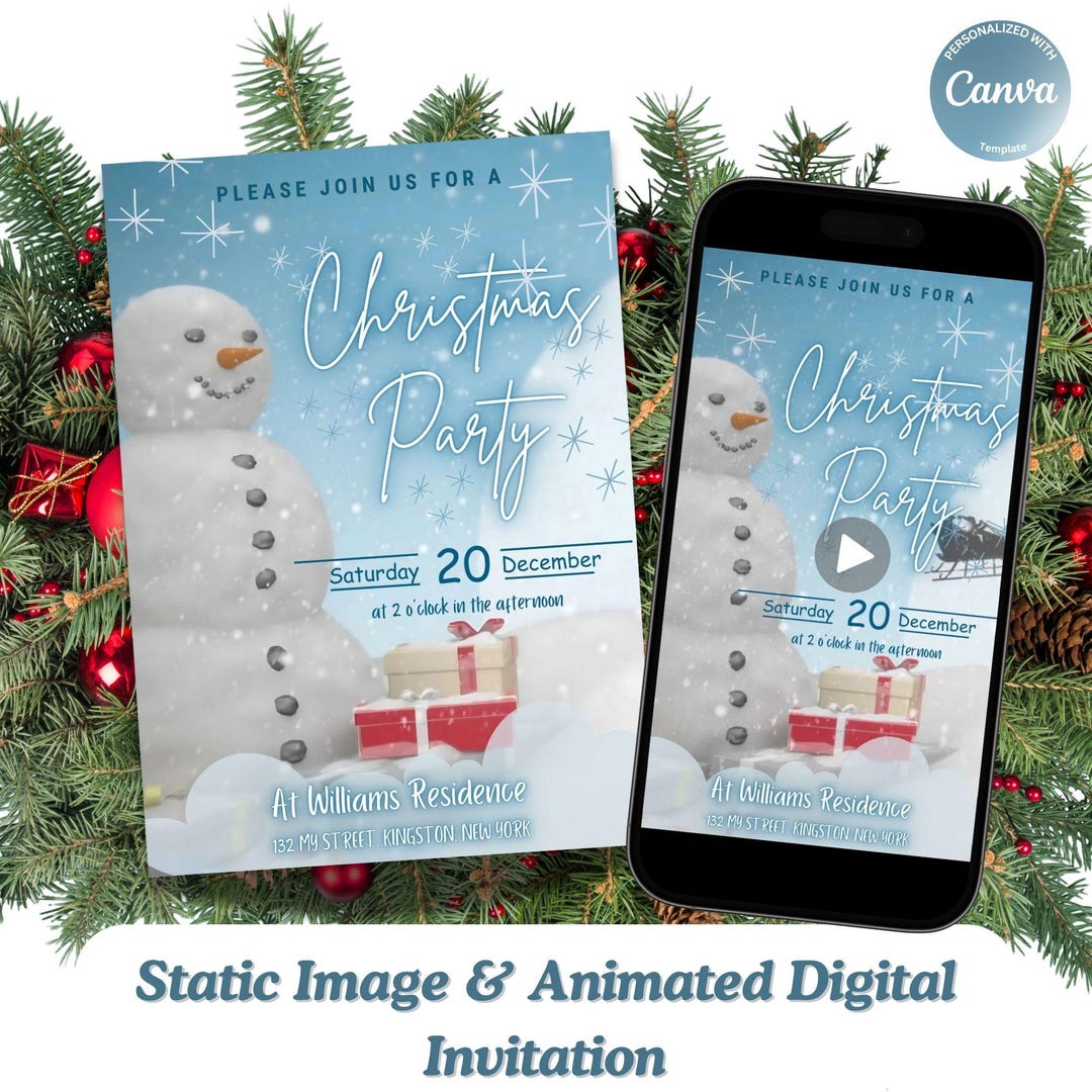 Editable Little Snowman Invitation, Snowman Christmas Party, Christmas ...