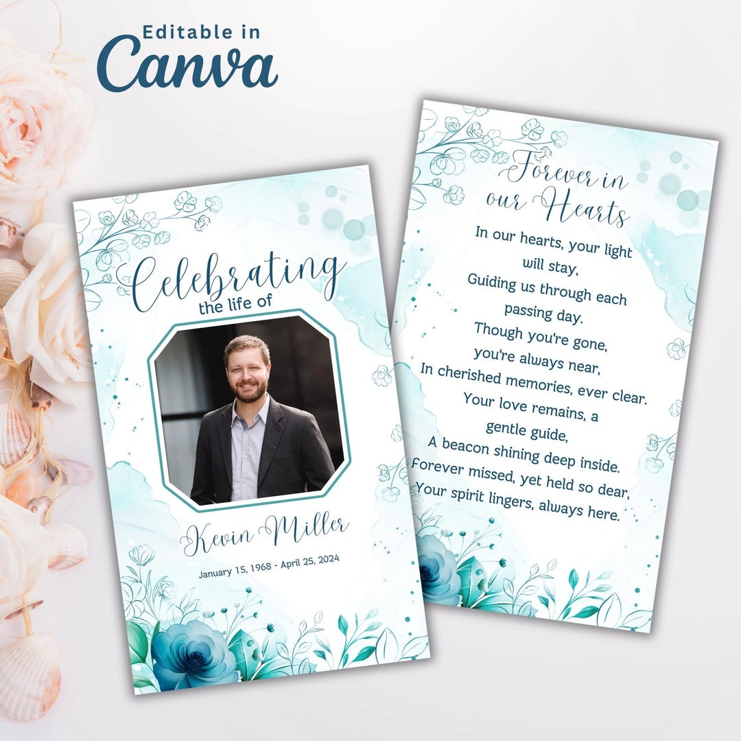 Funeral Prayer Cards, Editable Memorial Cards, Funeral Cards, Funeral ...