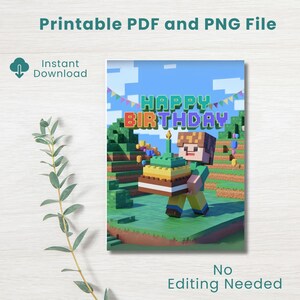 Minecrafter Birthday Card Printable, Pixel Art, Printable Birthday Card ...