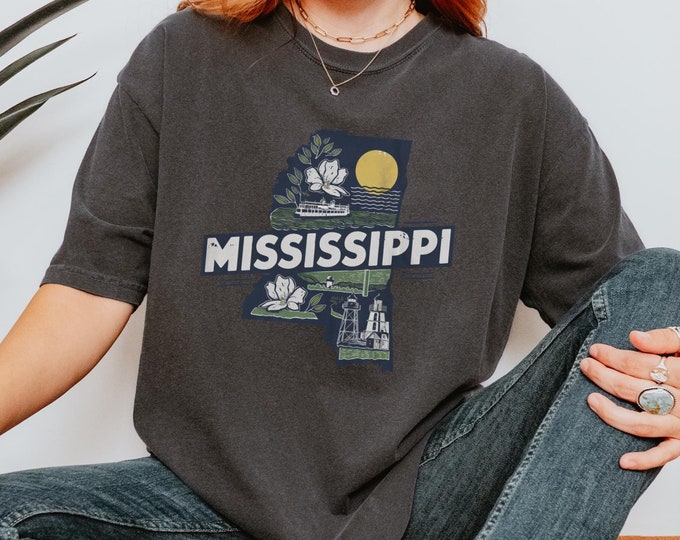 Mississippi T-shirt, Distressed State Design Unisex Mississippi Shirt ...