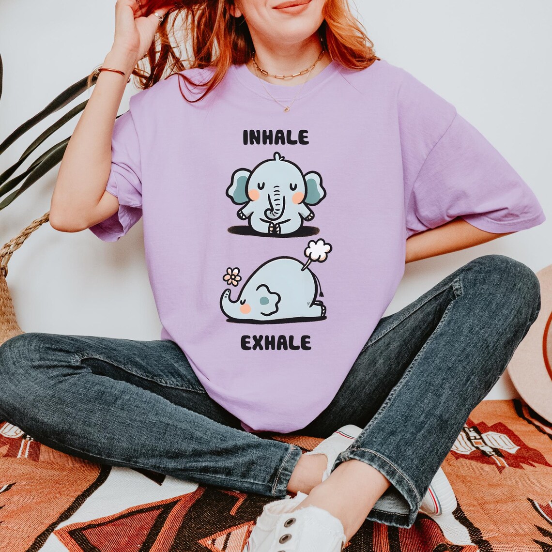 Inhale Exhale Cute Elephant Yoga Shirt, Yoga Lover Gift, Mindfulness ...