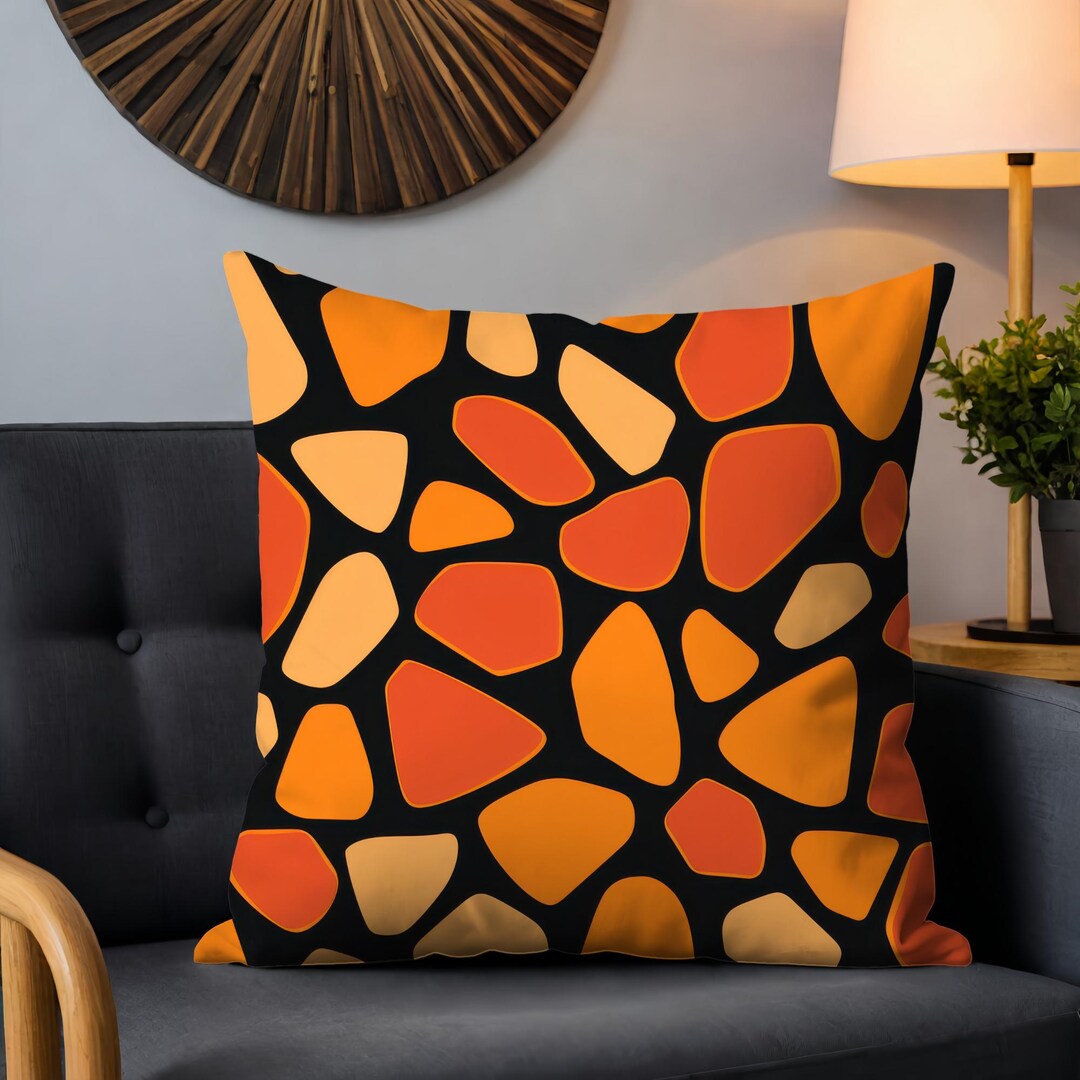 Abstract Orange, Geometric Pattern, Cozy Throw Pillow Couch, Square ...