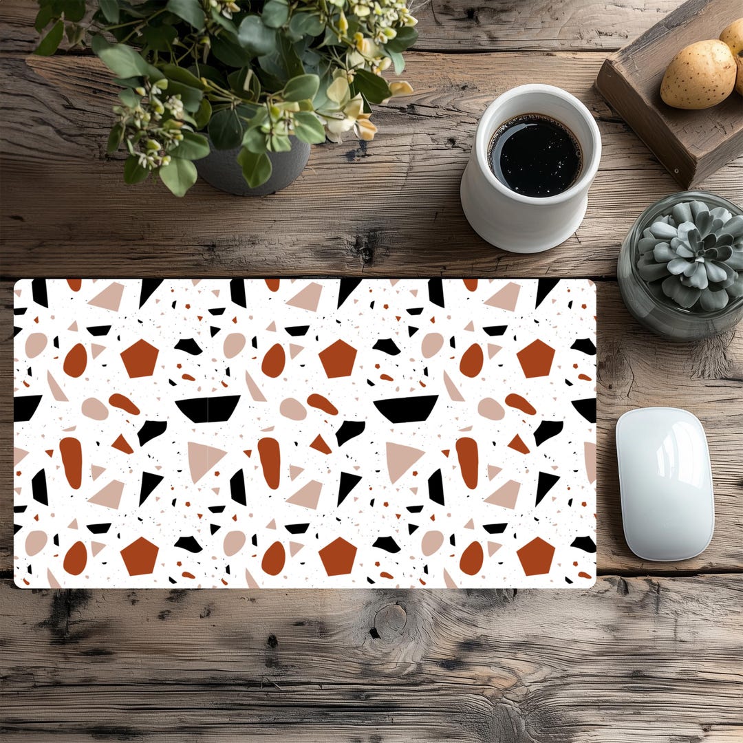 Terrazzo Boho Pattern Gaming, Aesthetic Desk Mat, Kawaii, Office Desk ...
