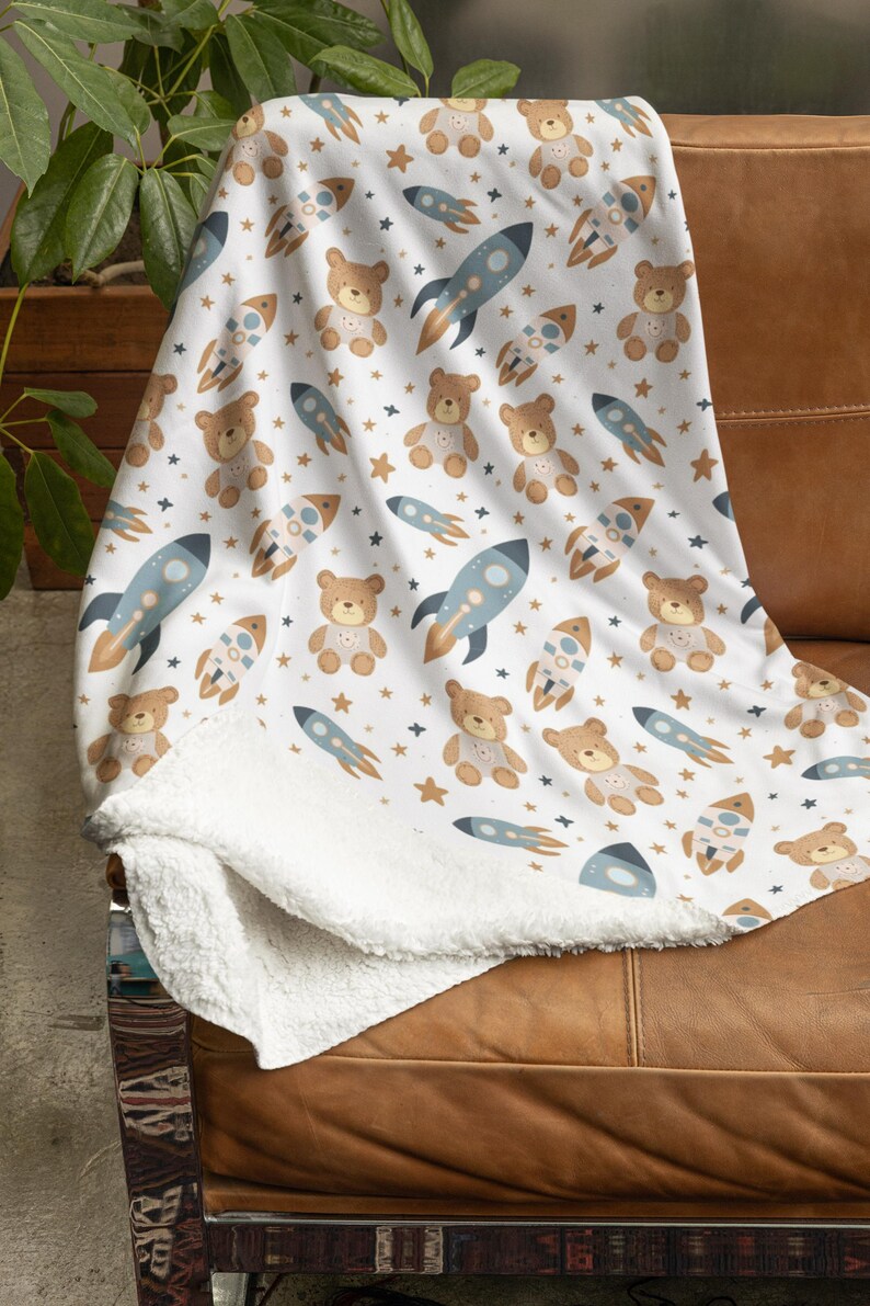 Rocket Stars and Teddy Bear Cozy Velveteen Plush Blanket, Soft and ...