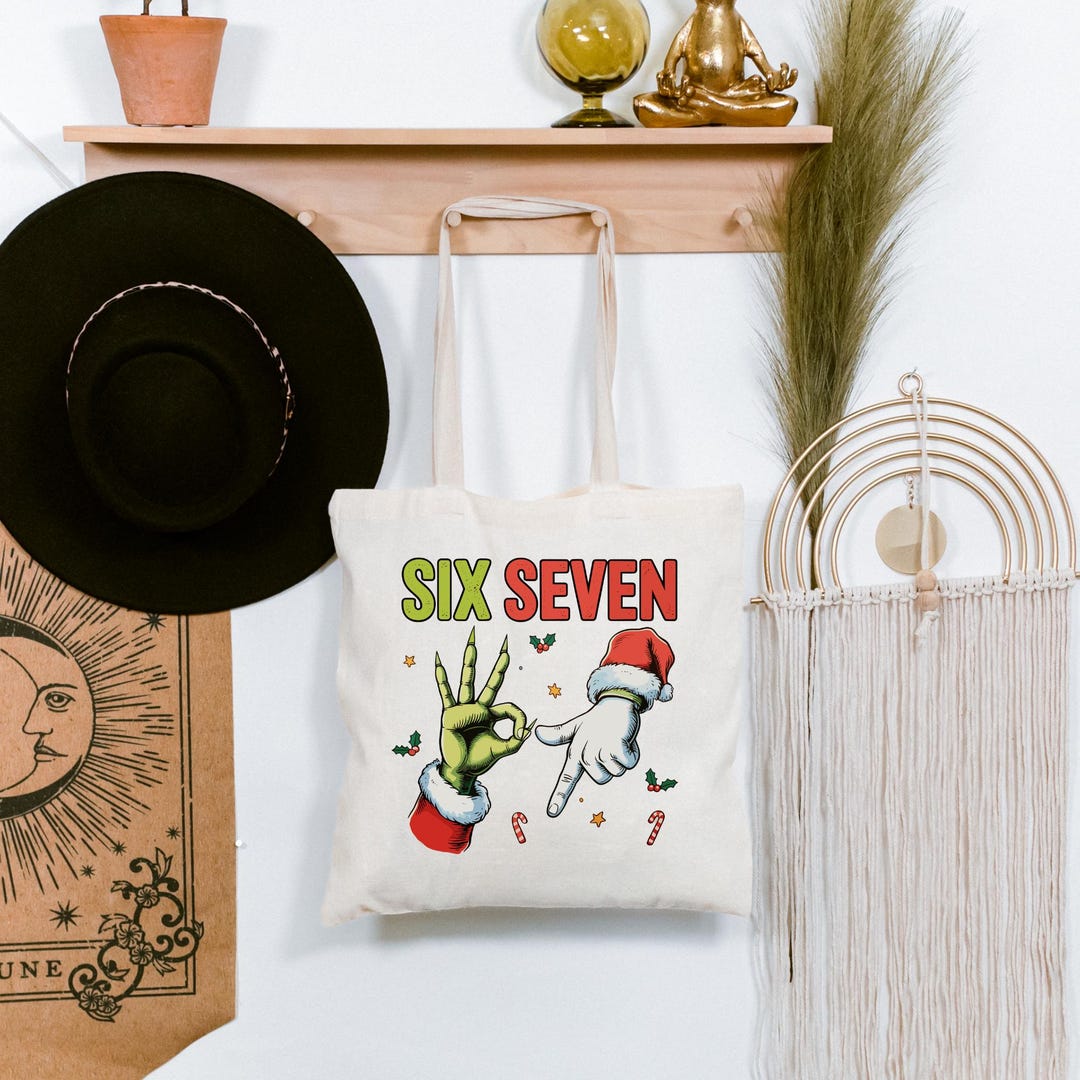 Six Seven Meme Cotton Canvas Tote Bag, Funny Christmas Reusable ...