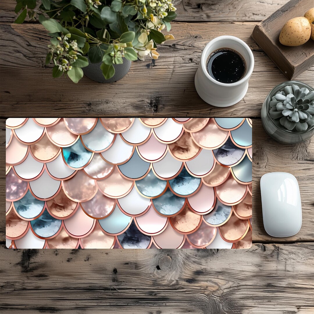 Rose Gold Mermaid, Desk Mat, Gaming Mat, Aesthetic Desk Mat, Kawaii ...