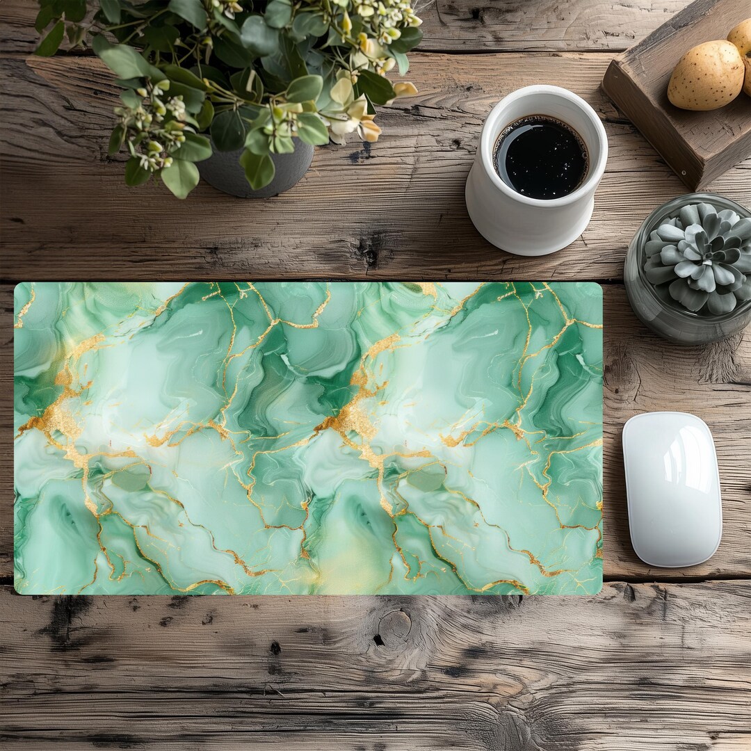 Emerald Marble, Gaming, Aesthetic Mat, Office Desk, Keyboard and Mouse ...