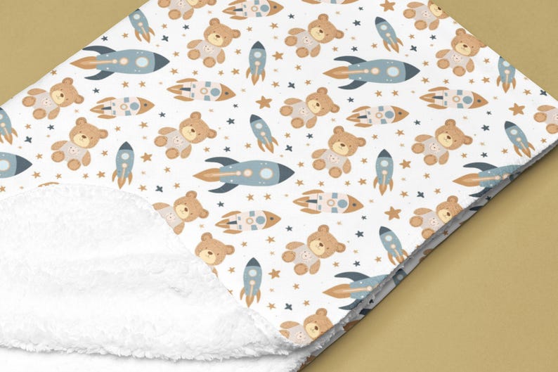 Rocket Stars and Teddy Bear Cozy Velveteen Plush Blanket, Soft and ...