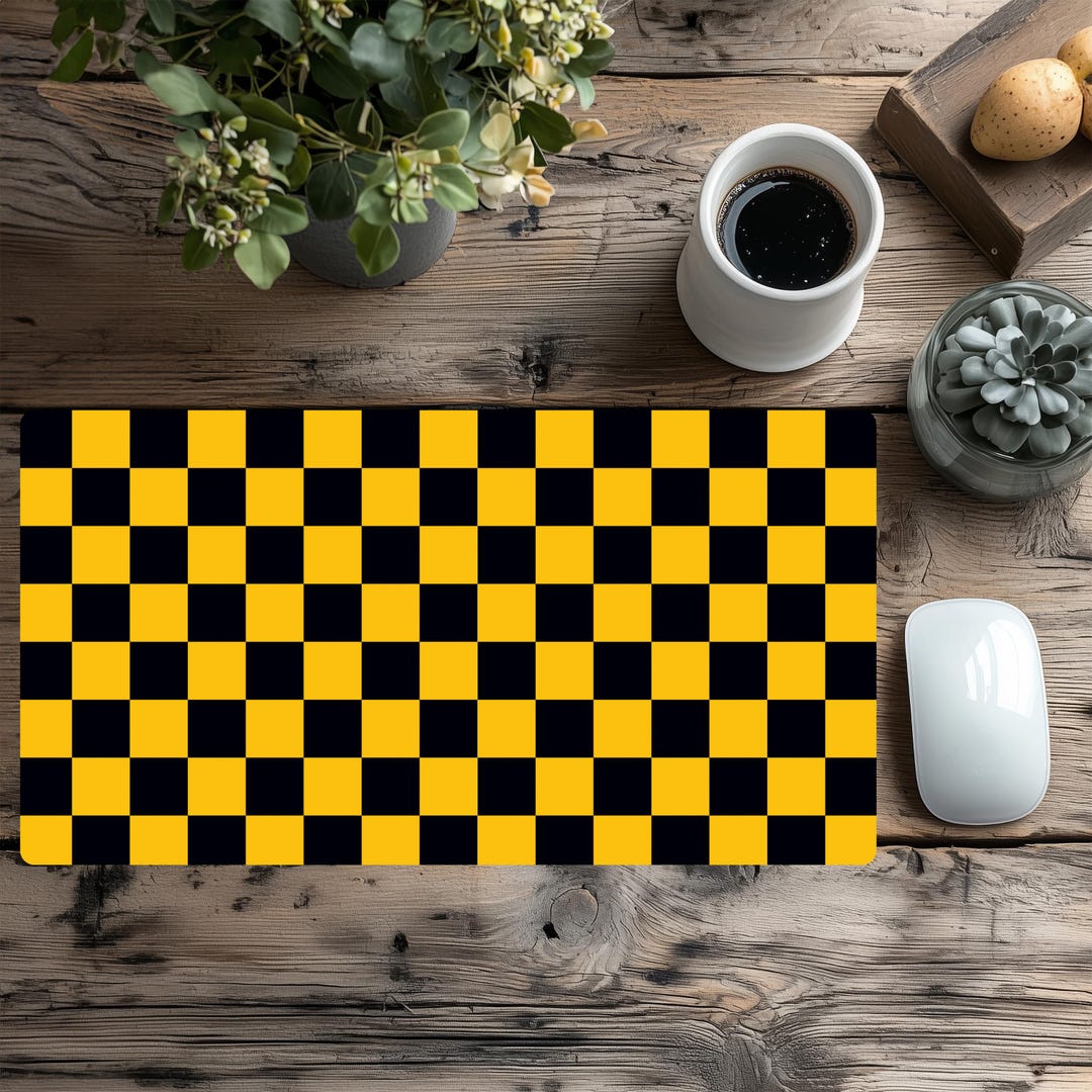 Yellow & Black Checkered Desk Mat: XL Neoprene Gaming Pad - Etsy