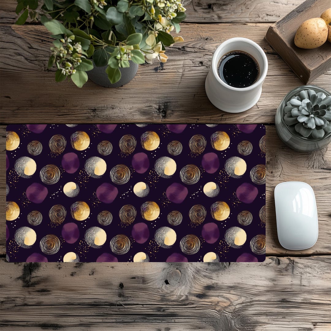 Purple Gold Retro Boho, Gaming, Aesthetic Desk Mat, Office Desk ...