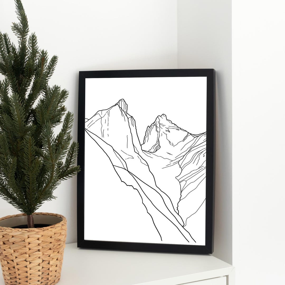 Mountain Range Line Drawing Nature Sketch Modern Artwork Elegant Wall ...