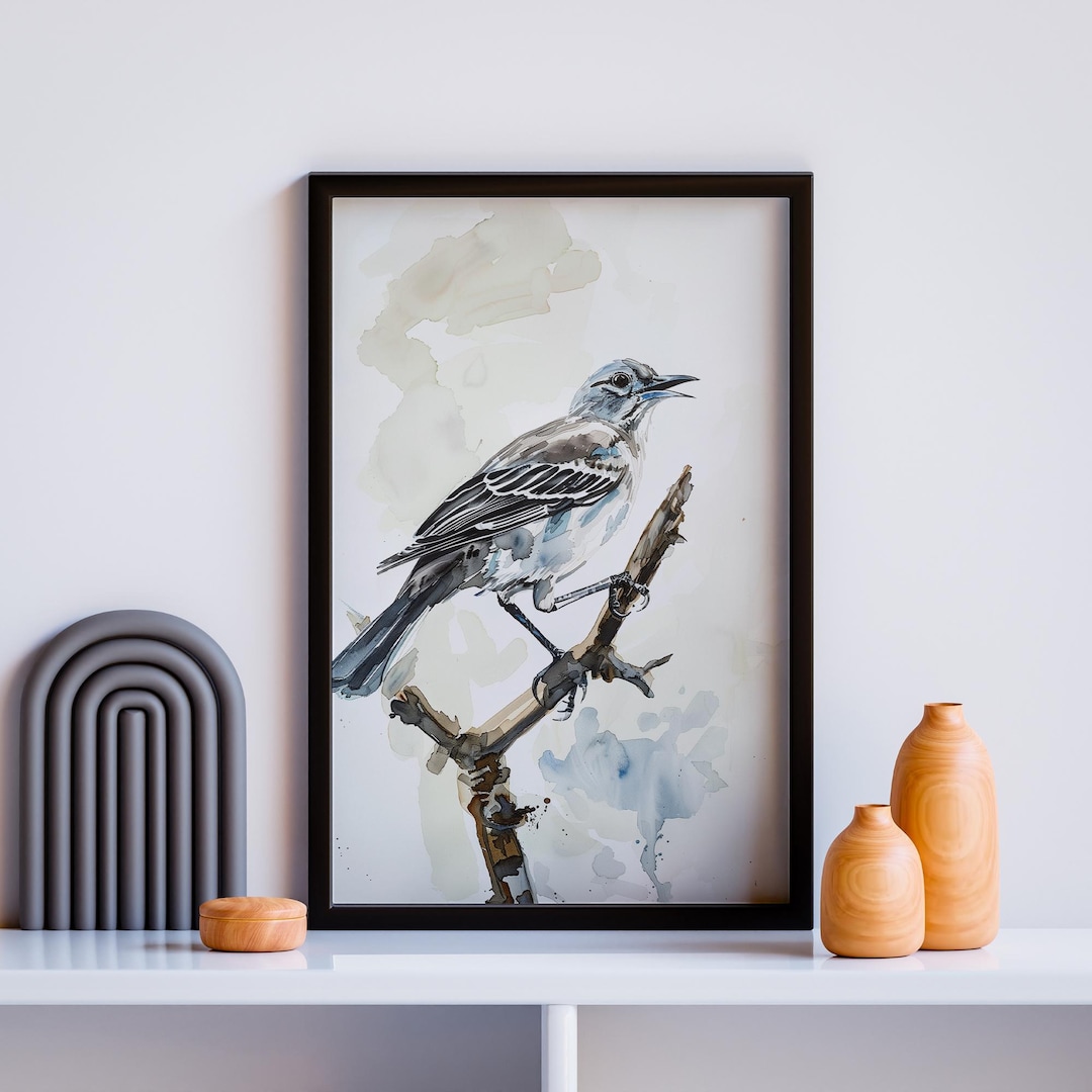Northern Mockingbird Watercolor Bird Print of Audubon Bird of America ...