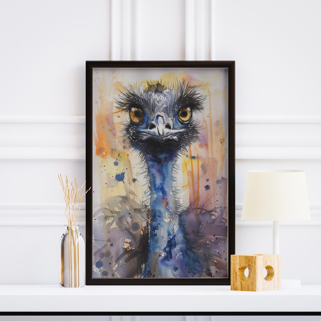Emu, Australian Bird, Watercolor Painting, Wildlife Artwork, Animal ...