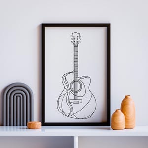 Guitar String Instrument Simple Line Art Sleek Modern Artwork Elegant ...