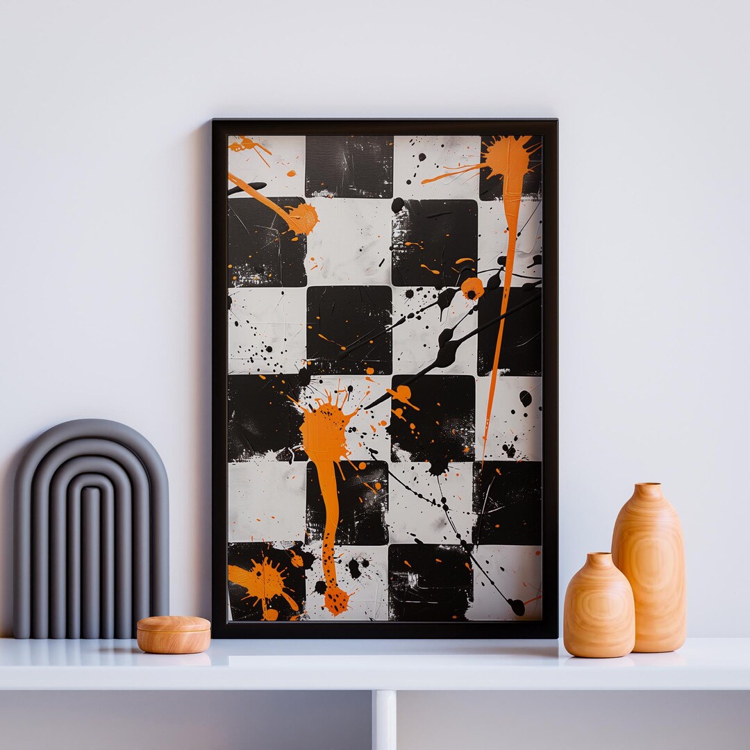 Checkered Artwork for Living Room Black and White Abstract Art ...