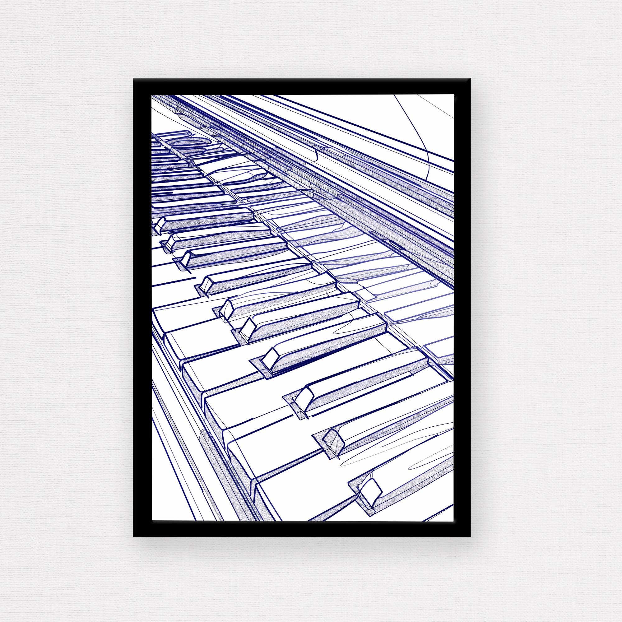 Piano Key Art Simple Line Art Sleek Modern Artwork Elegant Wall Decor ...
