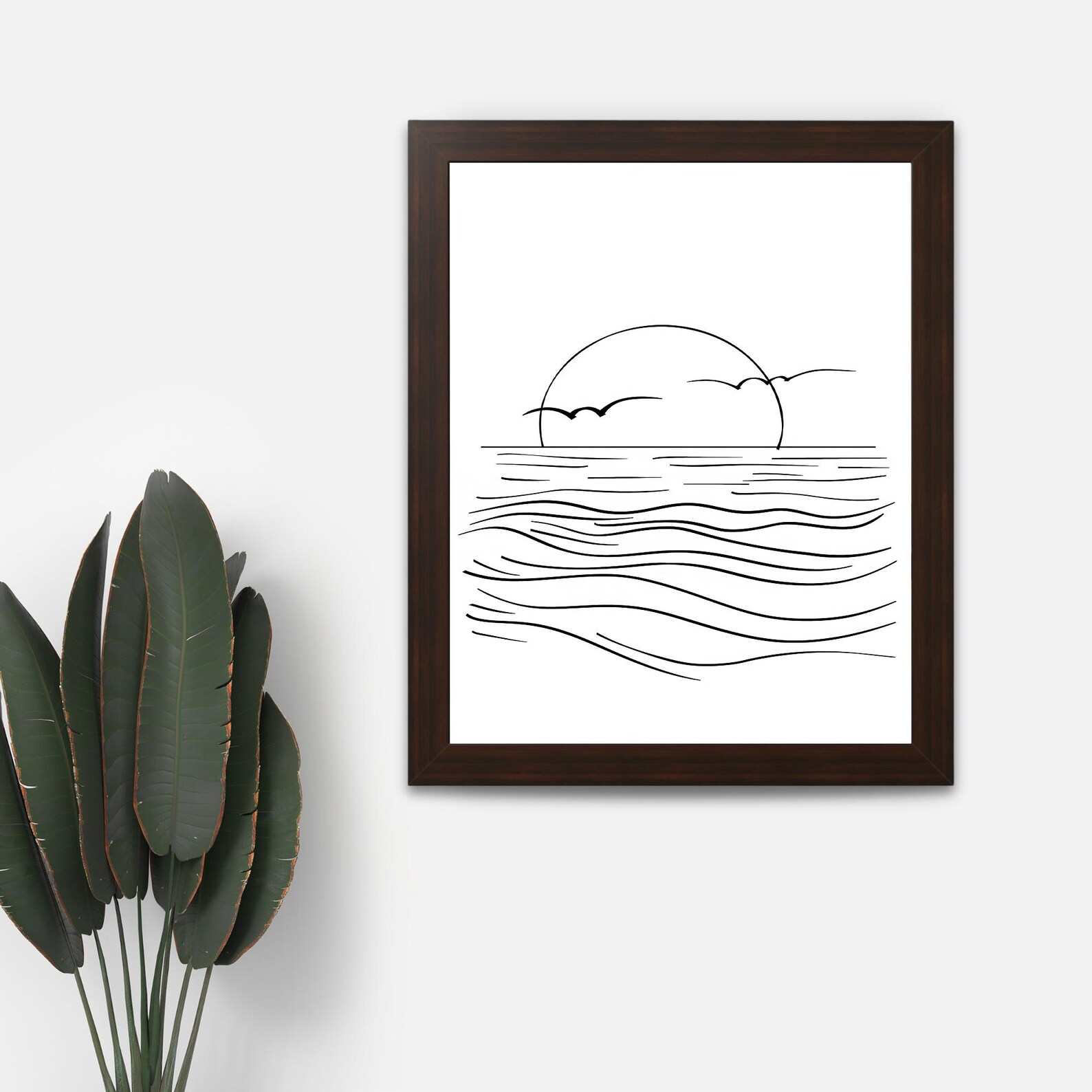 Sunset Line Drawing Nature Sketch Modern Art Elegant Landscape Sun and ...