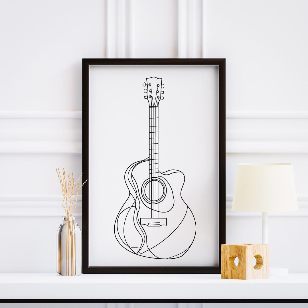 Guitar String Instrument Simple Line Art Sleek Modern Artwork Elegant ...