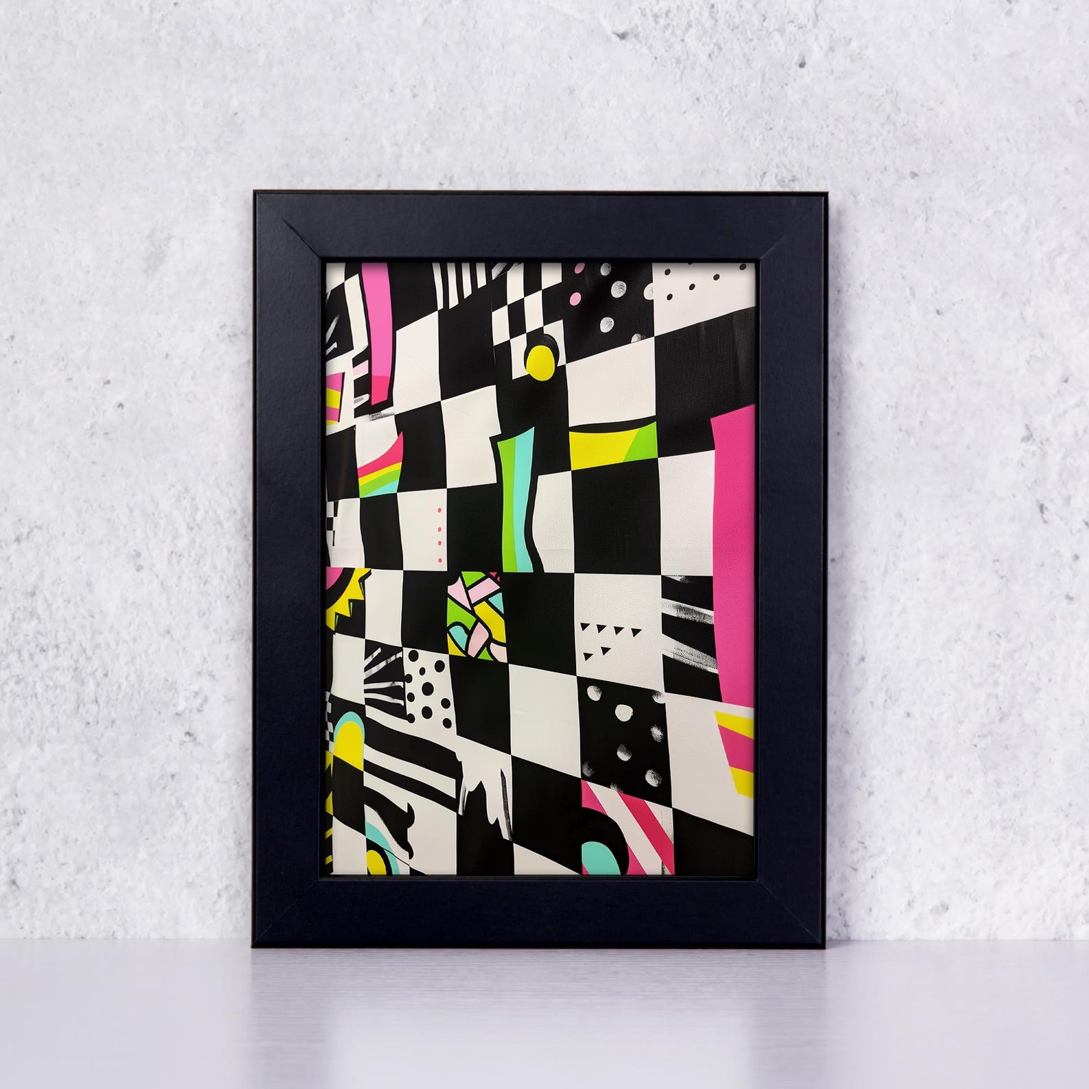 Checkered Board, Black and White Pattern, Geometric Shapes, Neon Colors ...