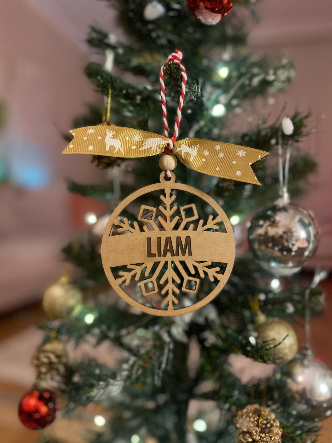 Personalized Name Christmas Tree Ornament, Wooden Snowflake Ornament ...