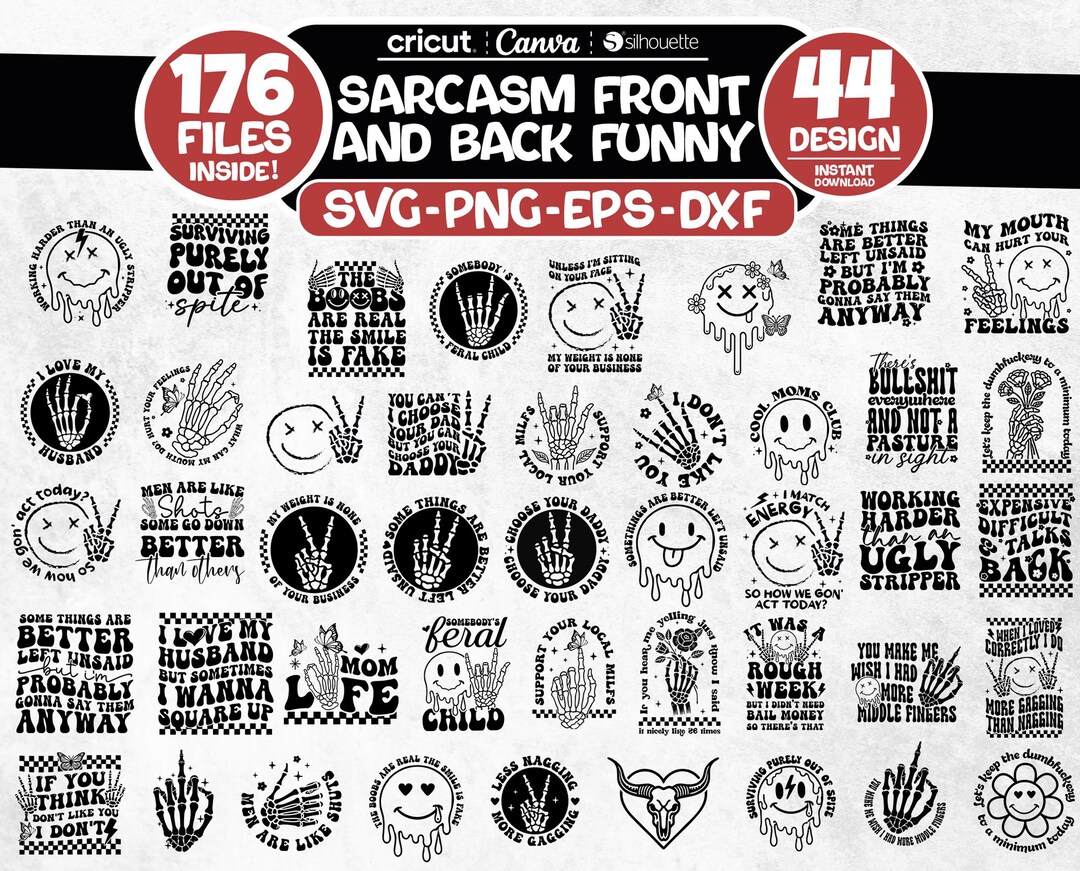 Sarcasm Front and Back Funny SVG Bundle, Funny Quotes Clipart Svg ...