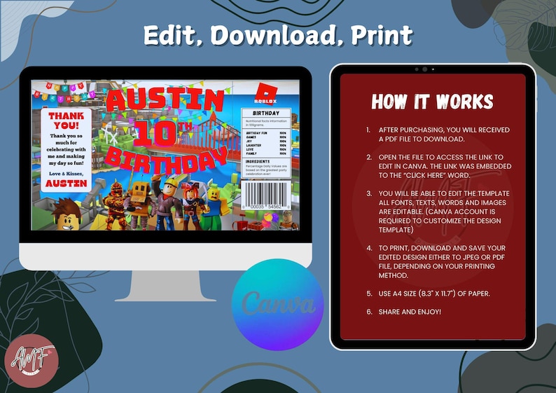 Roblox Chip Bag Template: Editable DIY Printable (canva) - Etsy