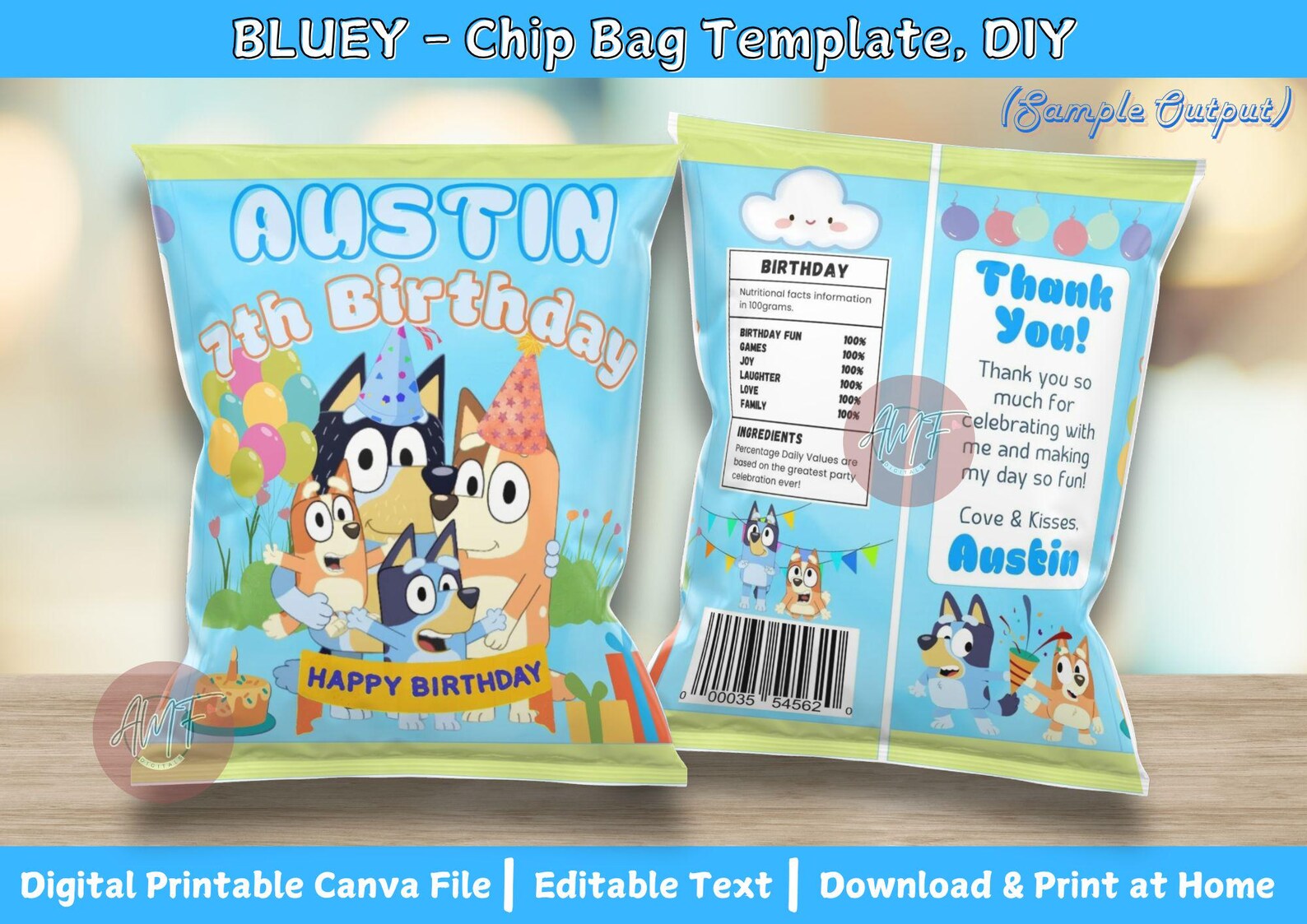 Bluey Chip Bag Template - Editable - Bluey - DIY - Customize - Etsy