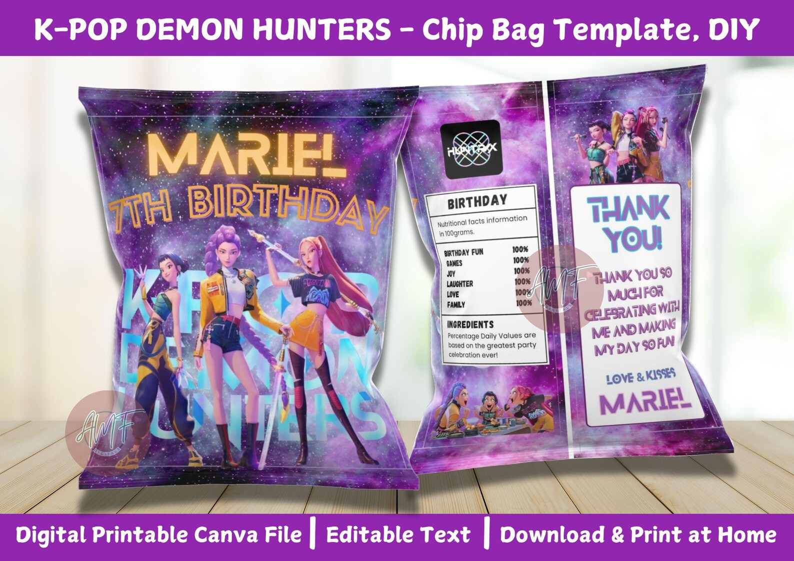 K-pop Demon Hunters Chip Bag Template Canva Editable Chip Bag Template ...