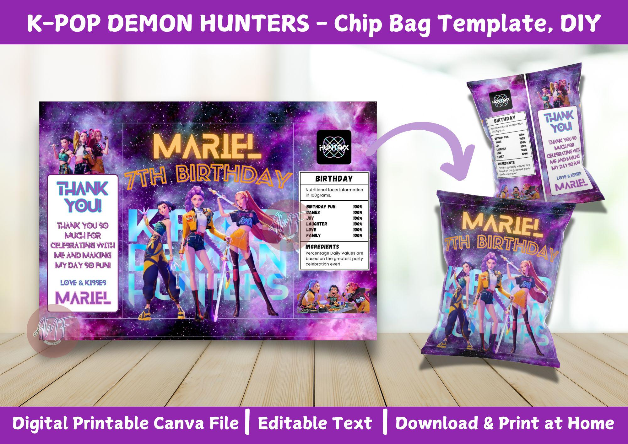 K-pop Demon Hunters Chip Bag Template Canva Editable Chip Bag Template ...