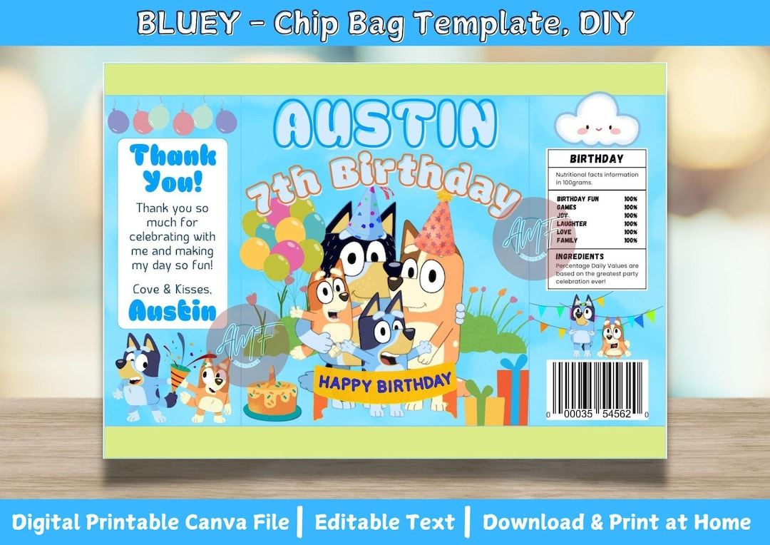Bluey Chip Bag Template - Editable - Bluey - DIY - Customize - Etsy