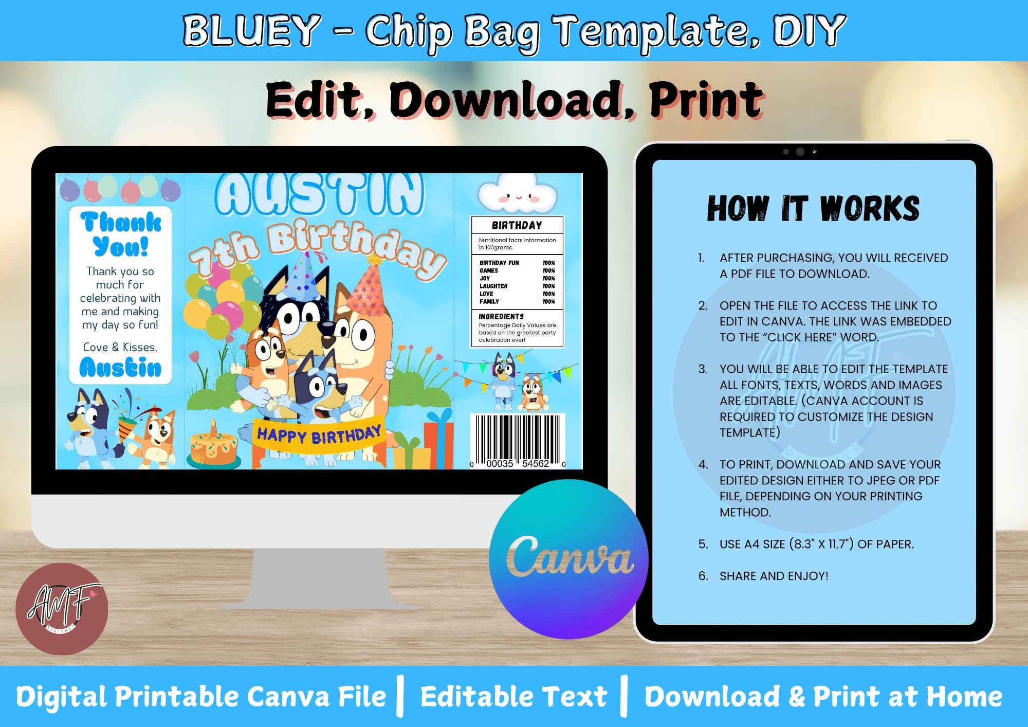 Bluey Chip Bag Template - Editable - Bluey - DIY - Customize - Etsy