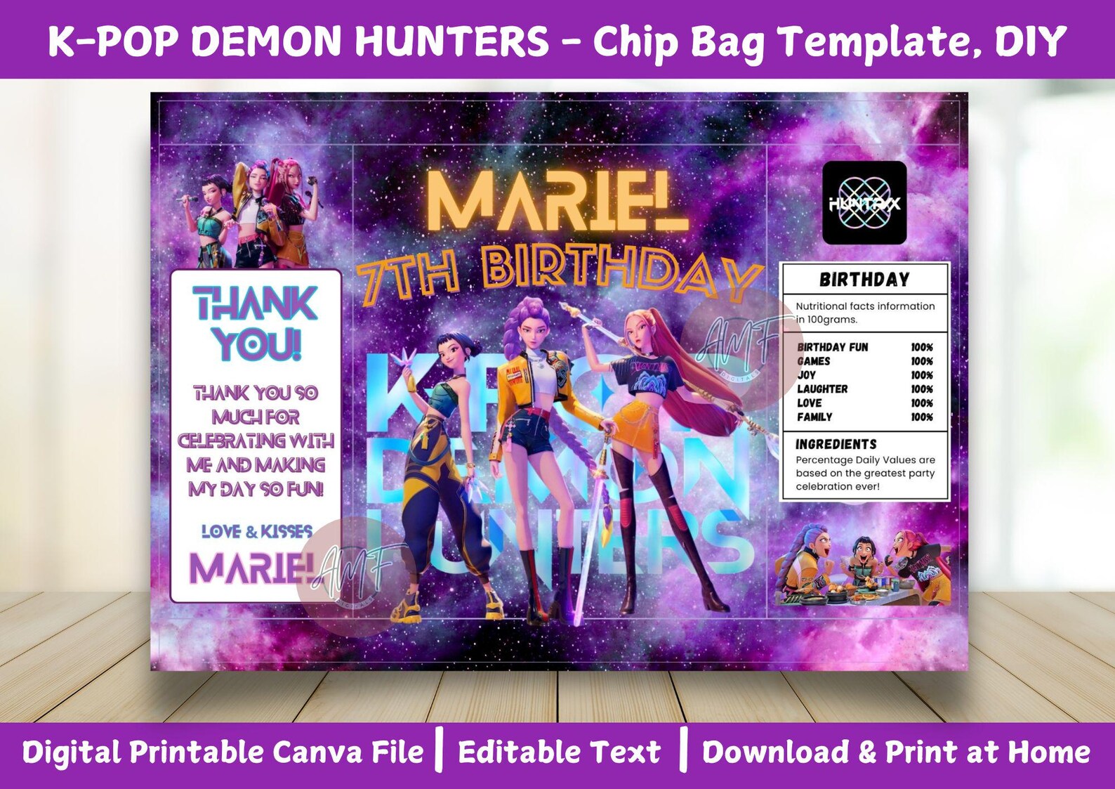 K-pop Demon Hunters Chip Bag Template Canva Editable Chip Bag Template ...