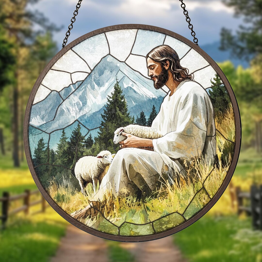 Jesus Glass Suncatcher, God Window Hanging, Memorial Gift, Christian ...
