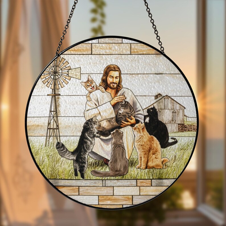 Jesus Glass Suncatcher, God Window Hanging, Memorial Gift, Christian ...