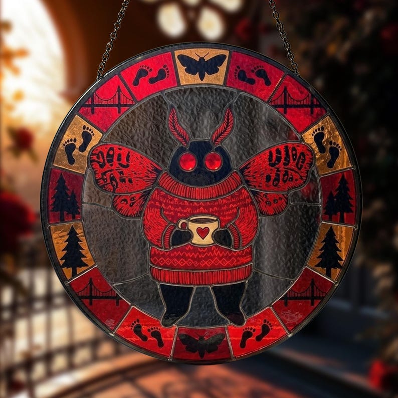 Mothman Stained Glass Suncatcher, Cryptid Window Hanging Decor ...