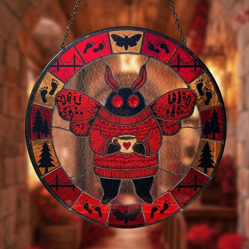 Mothman Stained Glass Suncatcher, Cryptid Window Hanging Decor ...
