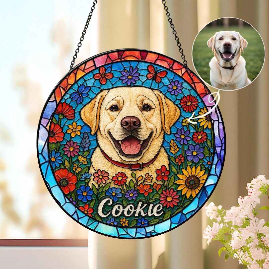 Custom Pet Portrait Stained Glass Suncatcher: Memorial Dog Cat ...
