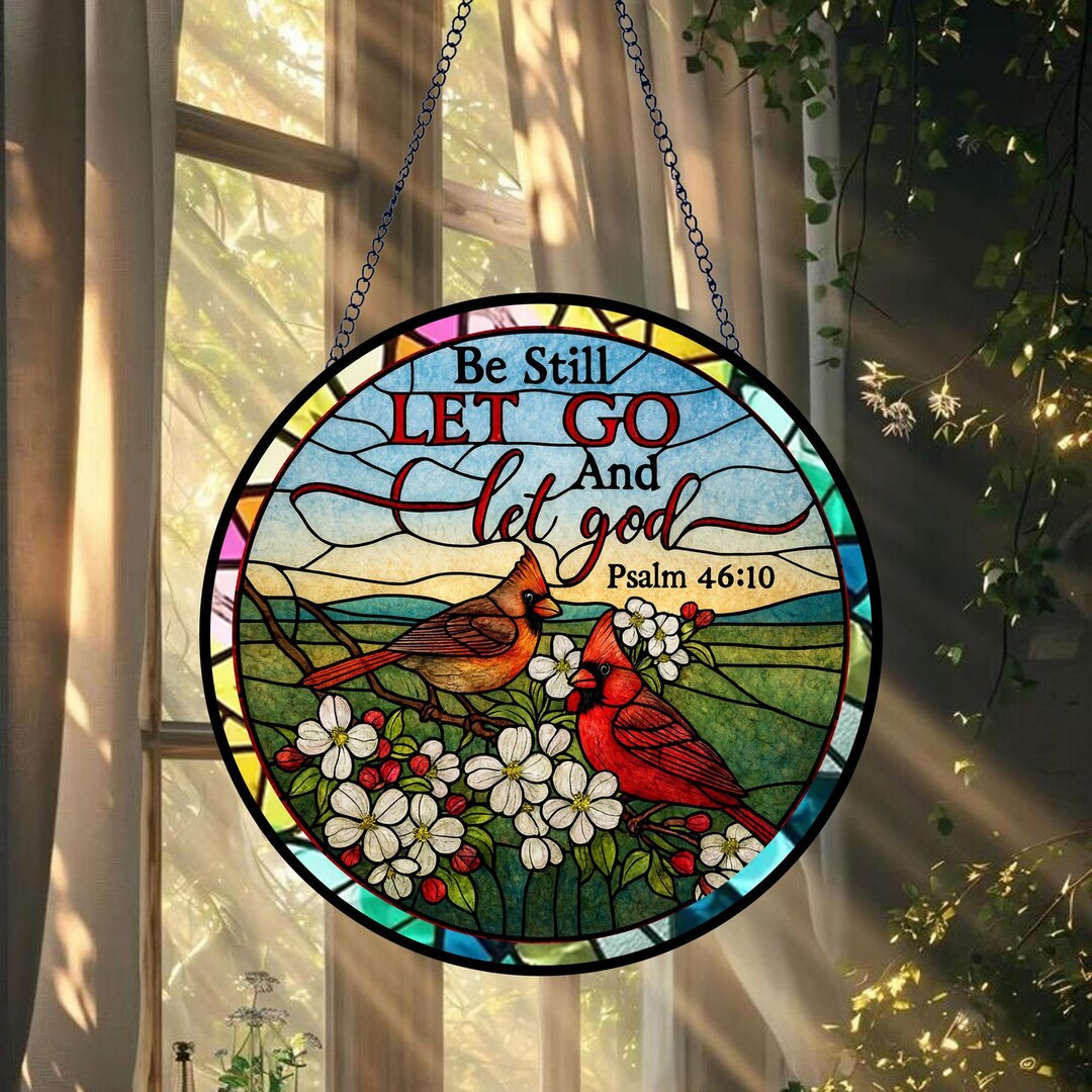 Jesus With Cardinals Suncatcher, God Window Hanging,memorial Gift ...