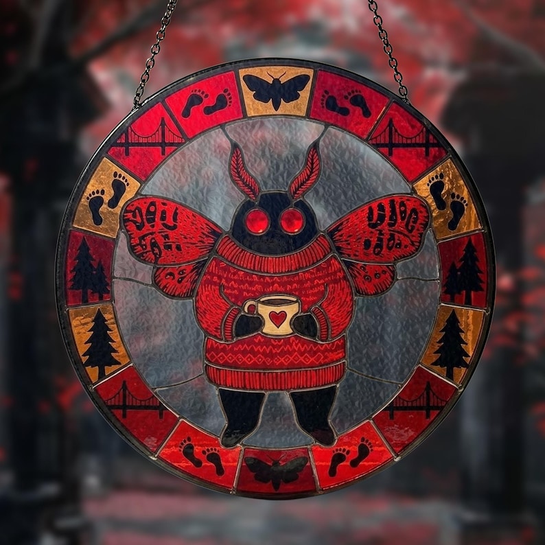 Mothman Stained Glass Suncatcher, Cryptid Window Hanging Decor ...