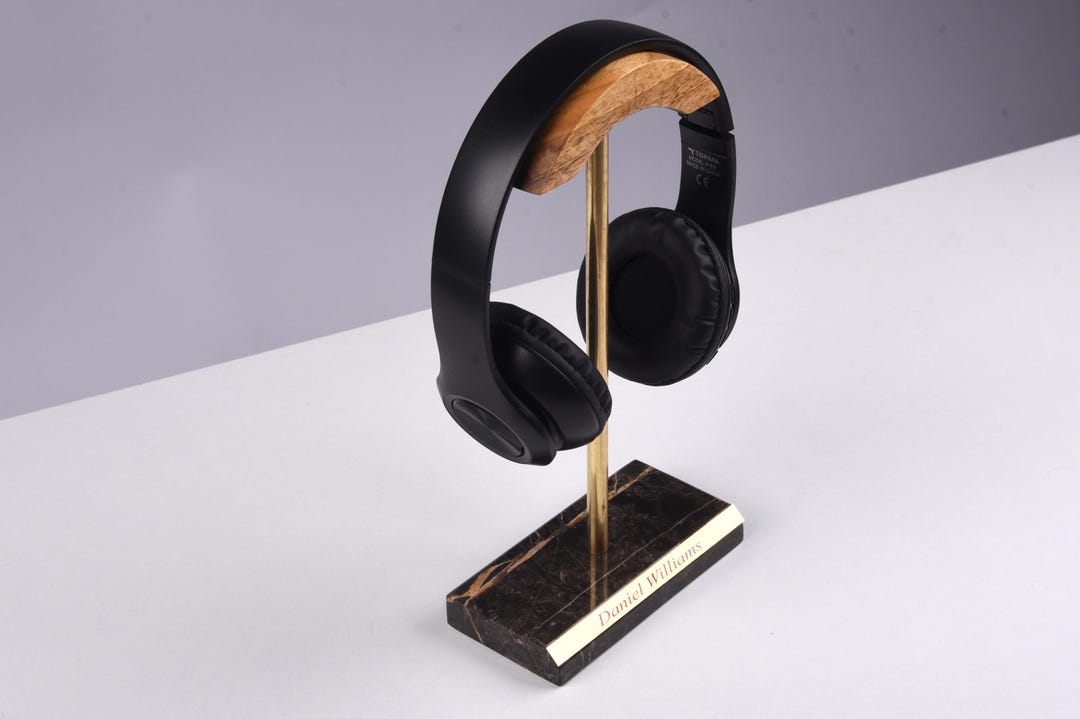 Personalized Headphone Stand, Marble and Wood Headphone Holder, Custom ...