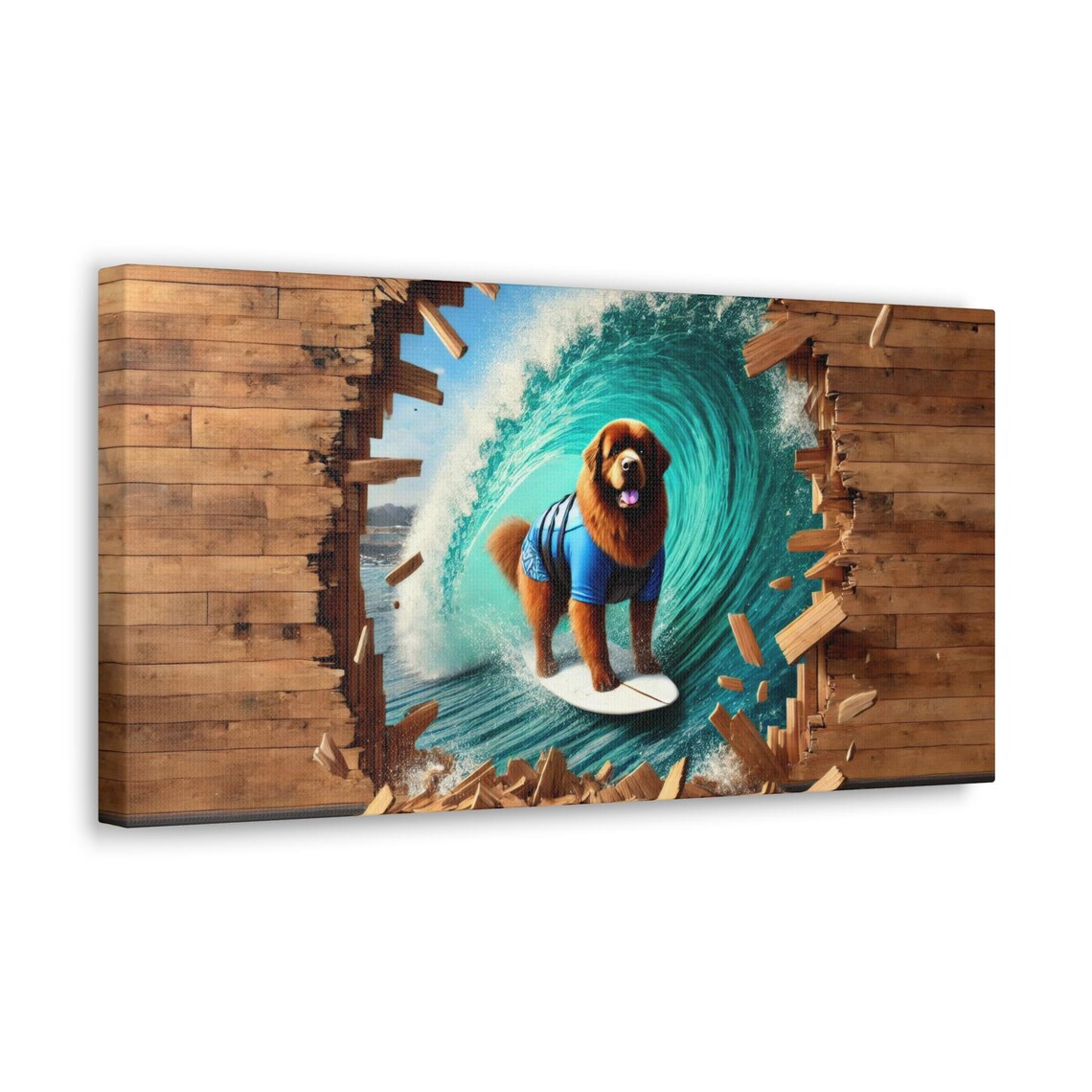 Tibetan Mastiff Surfing Canvas Art: Rustic Wall Meets Turbulent Wave - Etsy